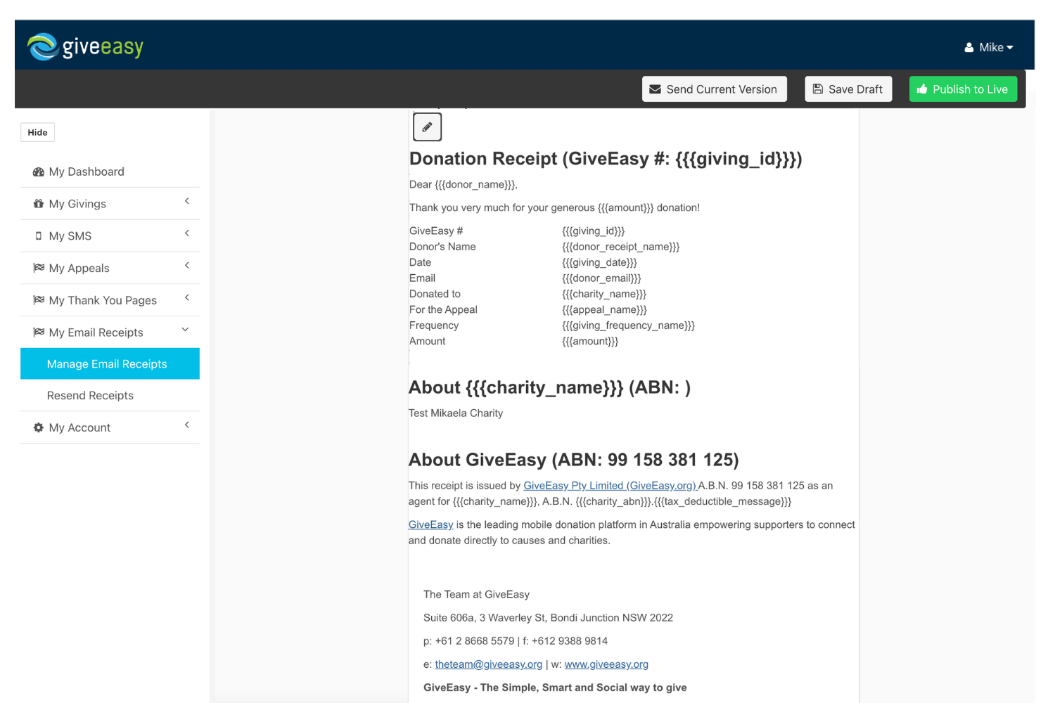 My Email Receipts – GiveEasy
